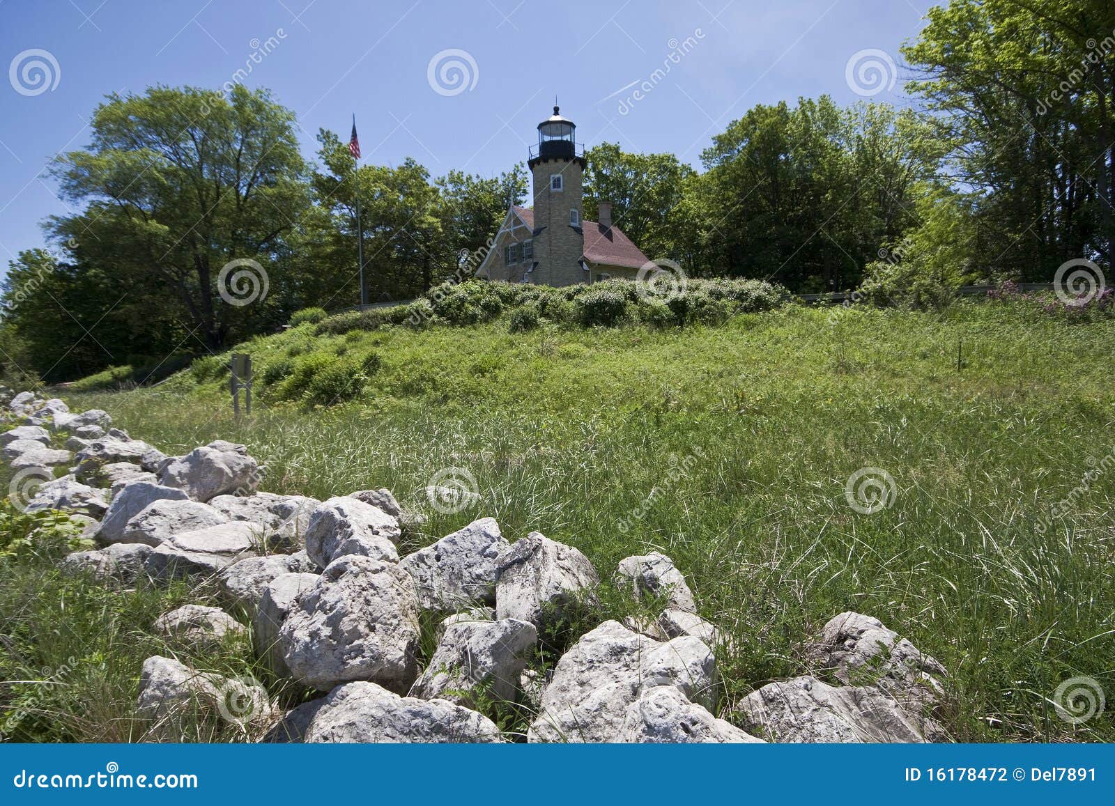 1875 White River Lighthouse Michigan Stock Photo - Image of nature ...