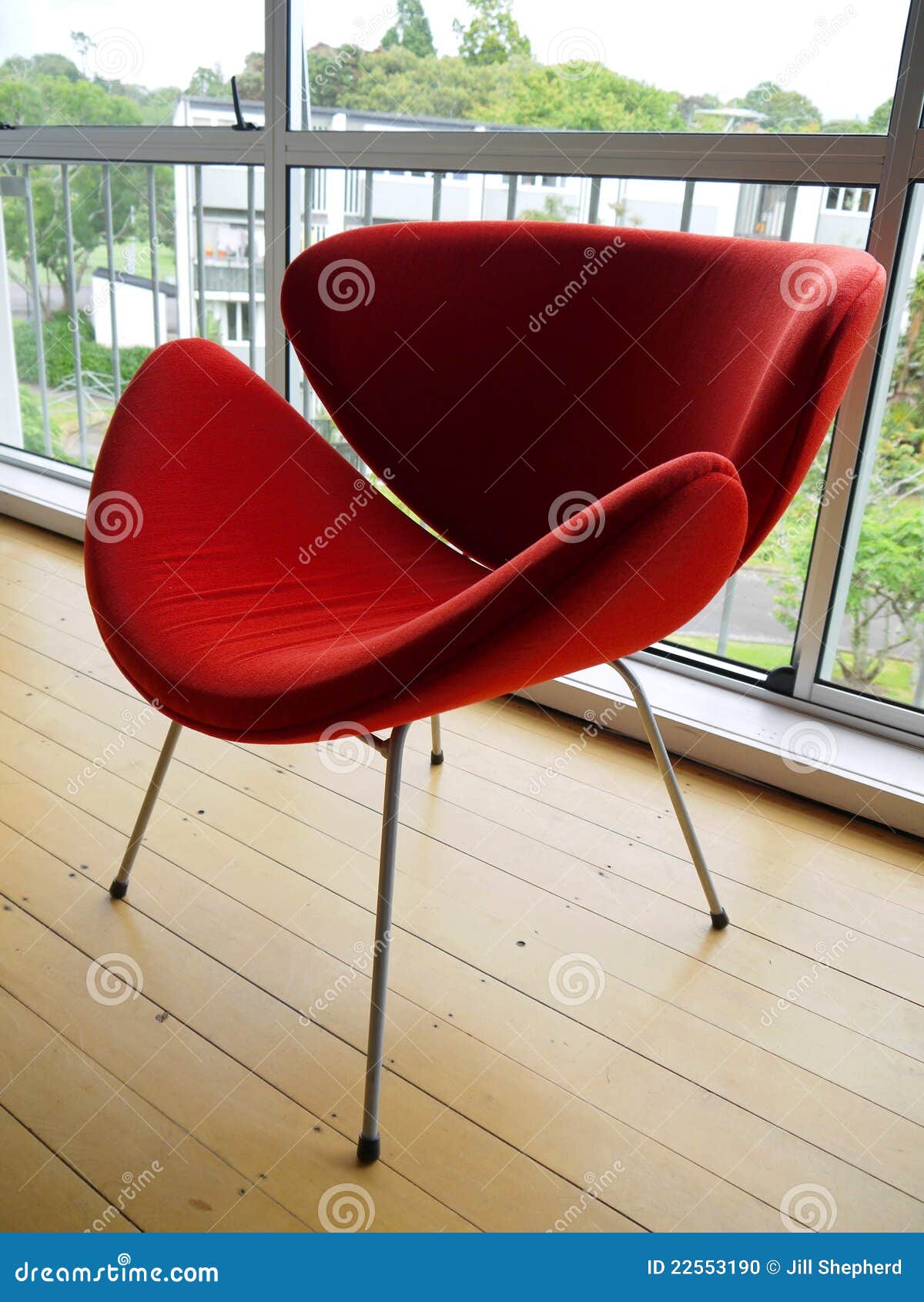 1950s: Modernist Red Chair - Side Stock Photo - Image of apartment ...