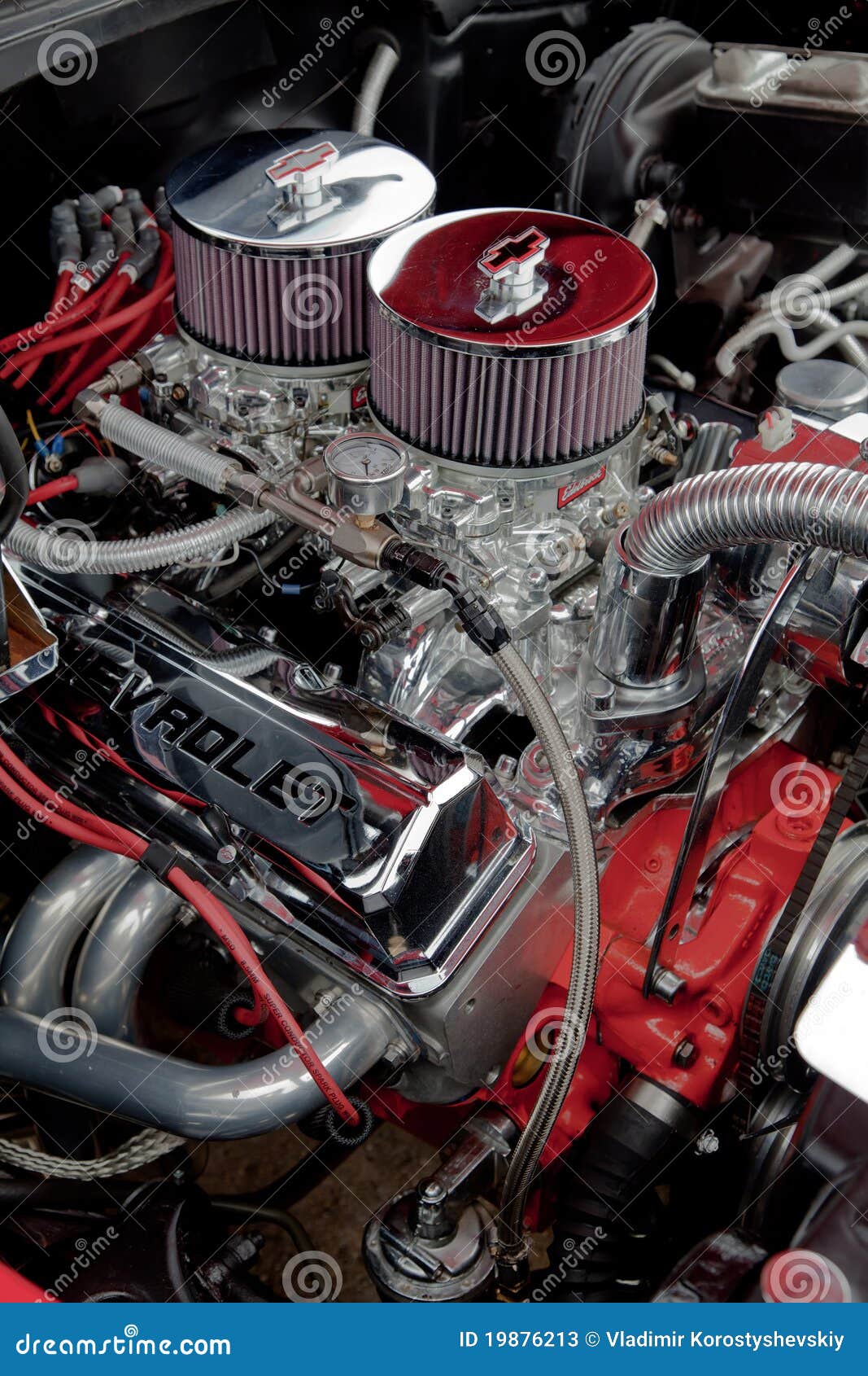 1955 Chevrolet engine. editorial stock photo. Image of hood - 19876213