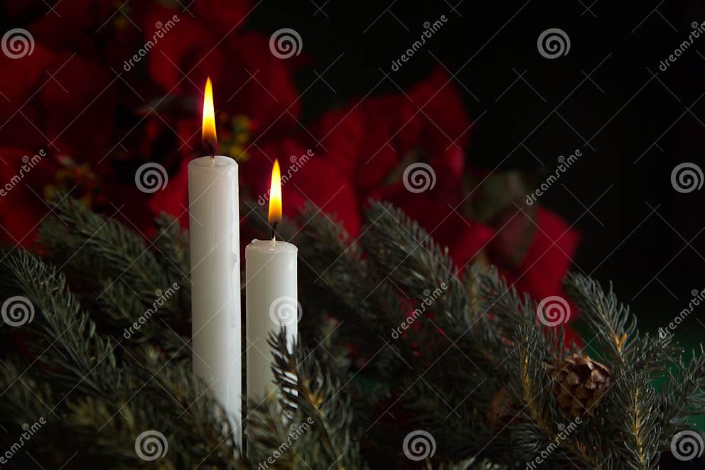 2 Advent Candles stock photo. Image of greenery, pine - 3788076