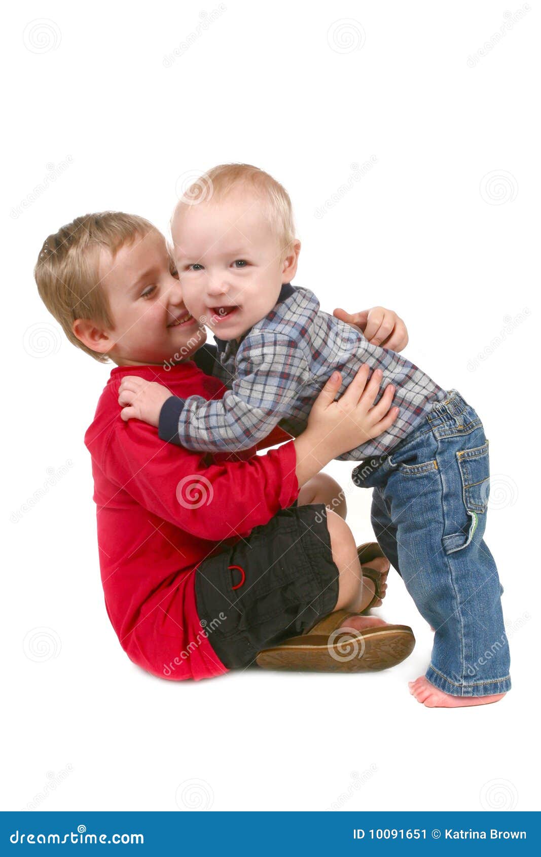 2 Brothers Hugging Eachother on White Background Stock Image - Image of ...
