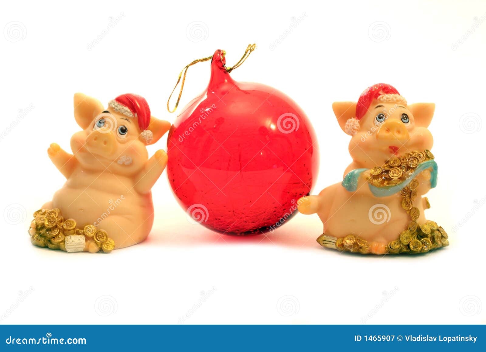 2 pigs and red ball stock image. Image of elements, newyear - 1465907