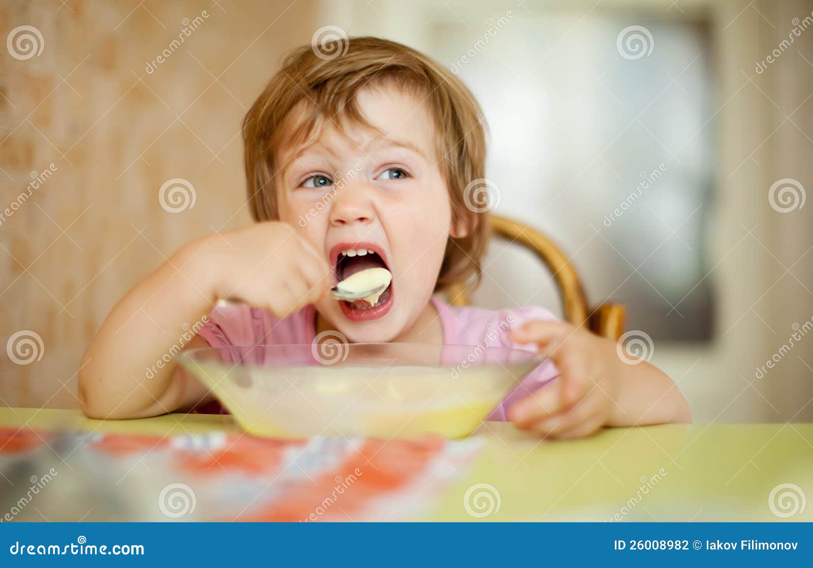 2 Years Child Eats with Spoon Stock Photo - Image of dinner, child ...