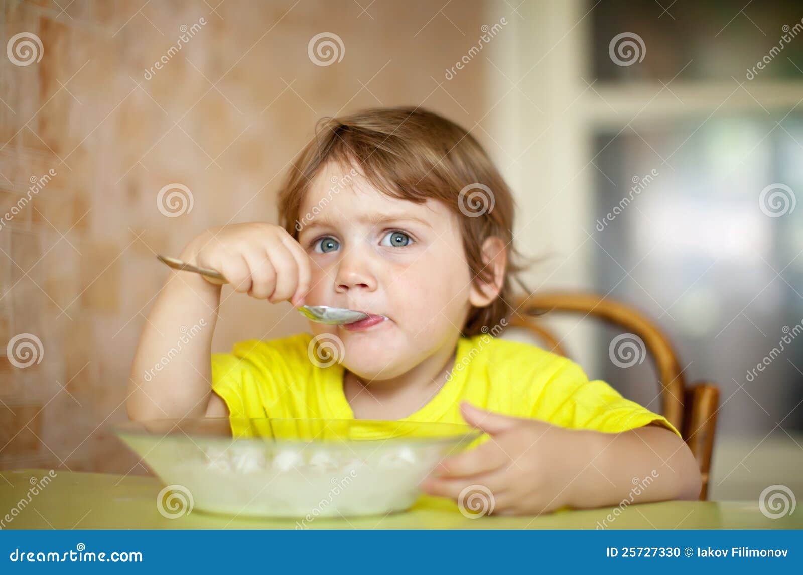 2 Years Child Himself Eats from Plate Stock Photo - Image of plate ...