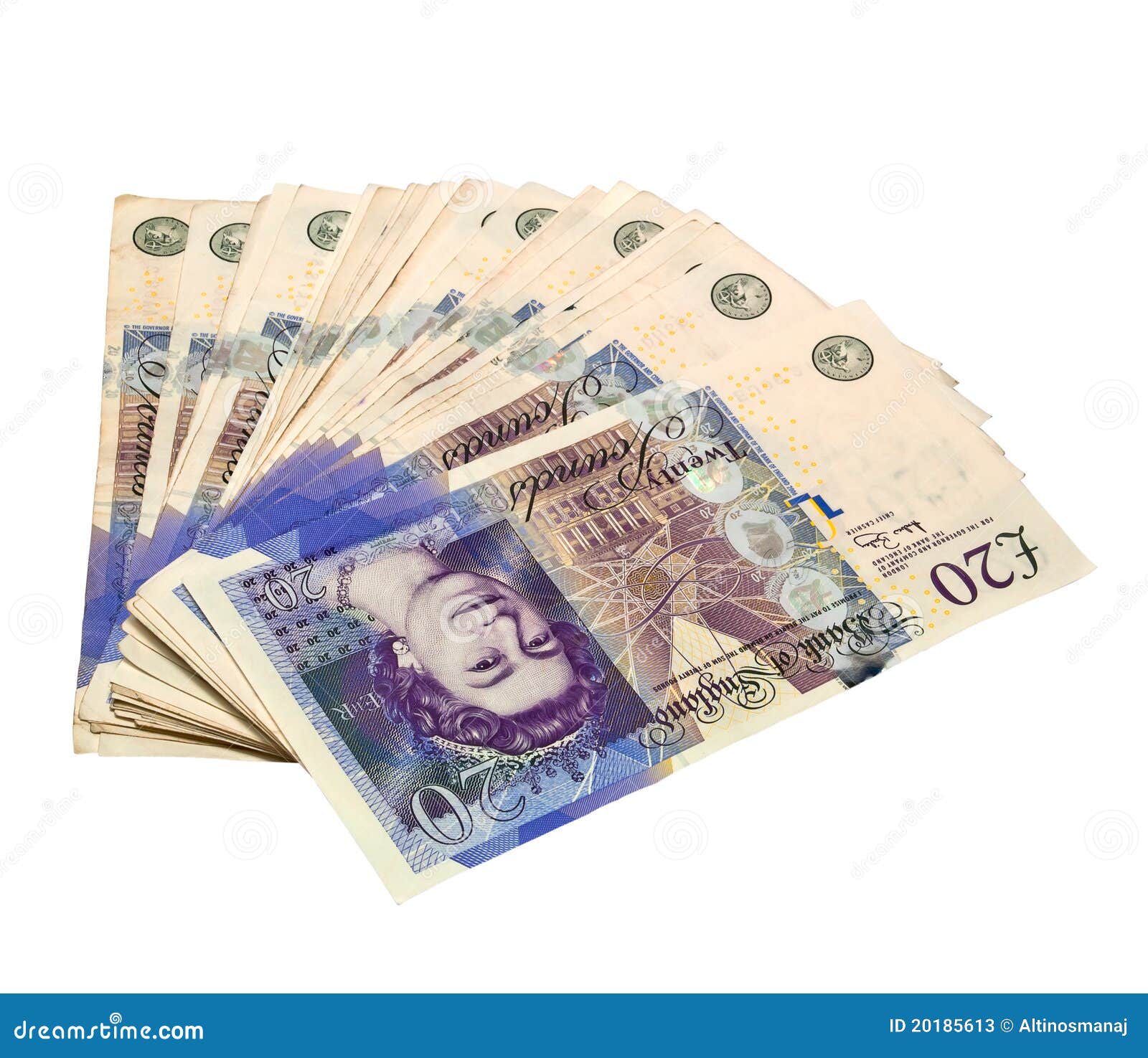 20 Pound Notes Spread - Clipping Path Editorial Stock Photo - Image of ...