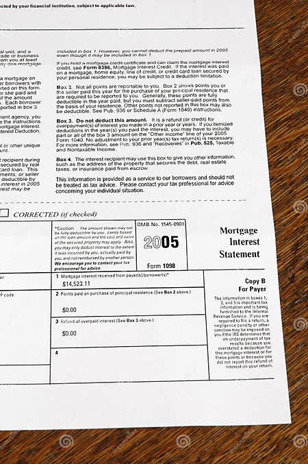 2005 Mortgage Intrest Statement Form 1098/1099 Stock Photo - Image of ...