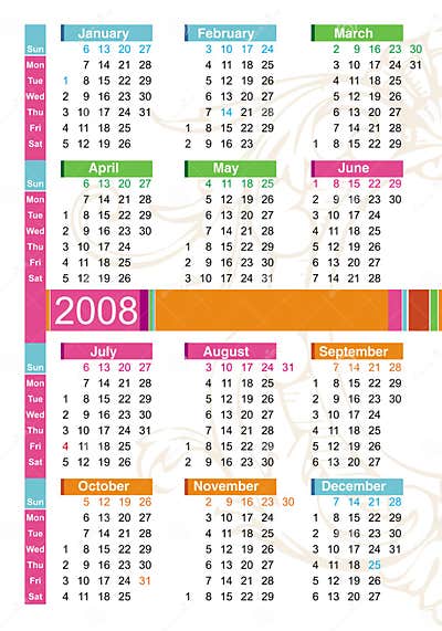 2008 colorful calendar stock vector. Illustration of almanac - 3738666