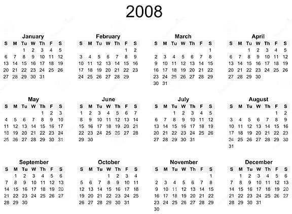 2008 Year calendar stock illustration. Illustration of month - 3101365