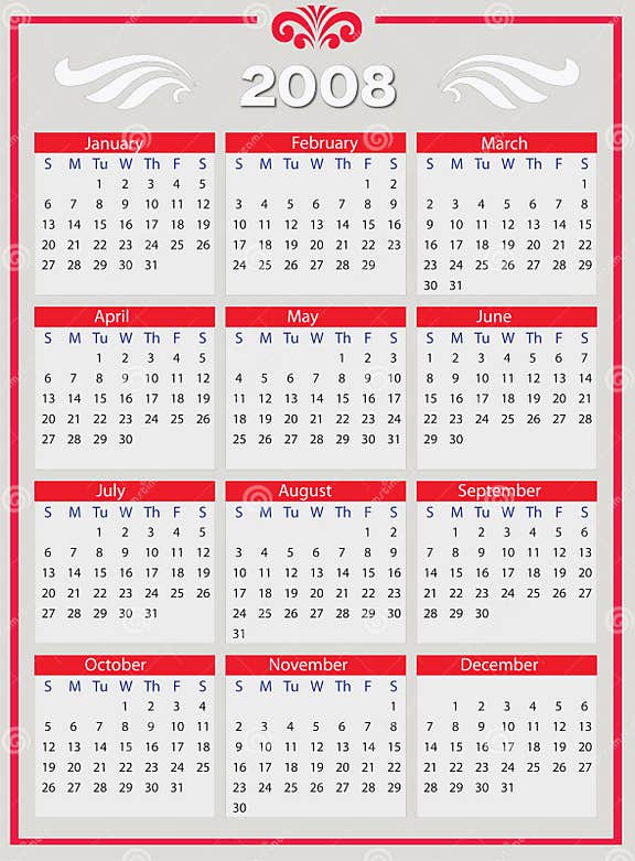 2008 Year vector calendar stock vector. Illustration of personal - 3817252