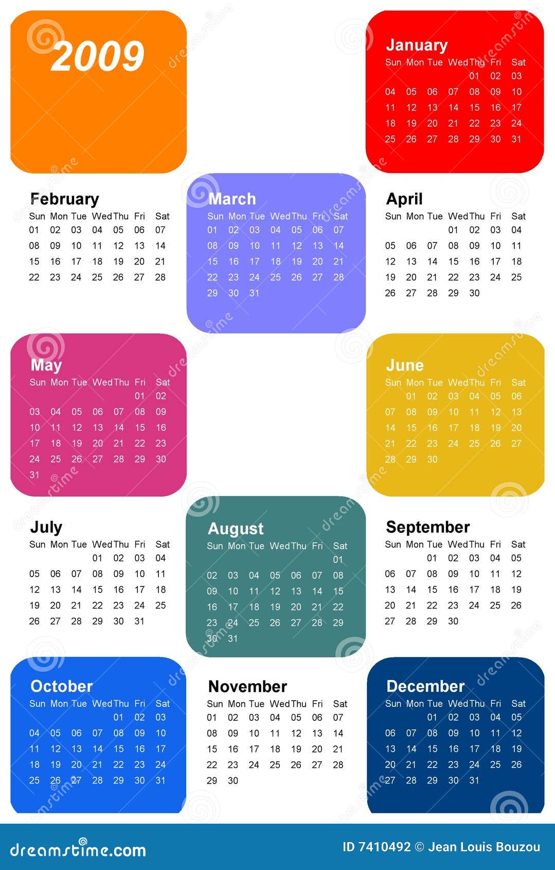 2009 calendar stock illustration. Illustration of weekly - 7410492