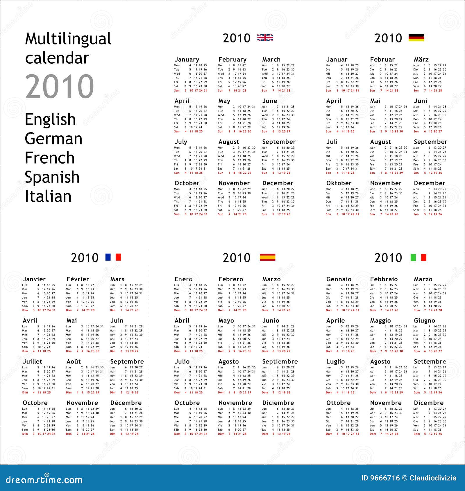 2010 Calendar stock illustration. Illustration of date - 9666716