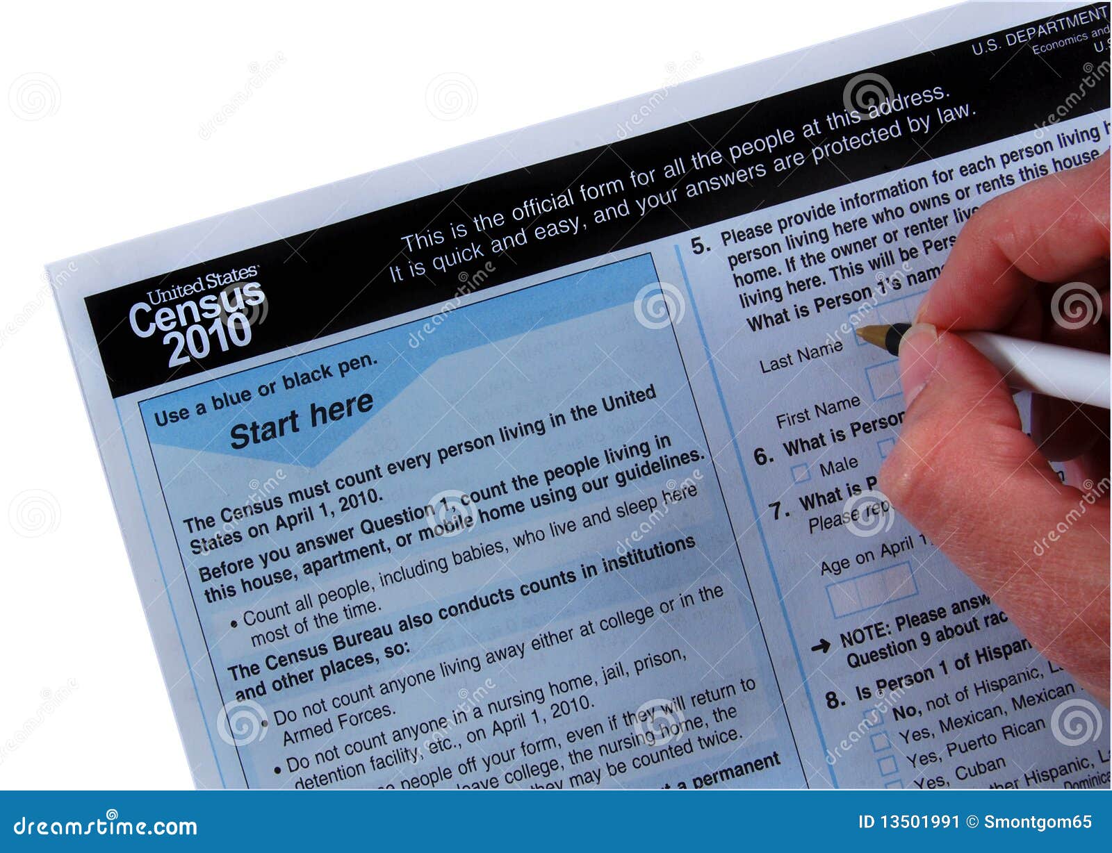 2010 Census Form, with Hand and Pen Stock Image - Image of ...