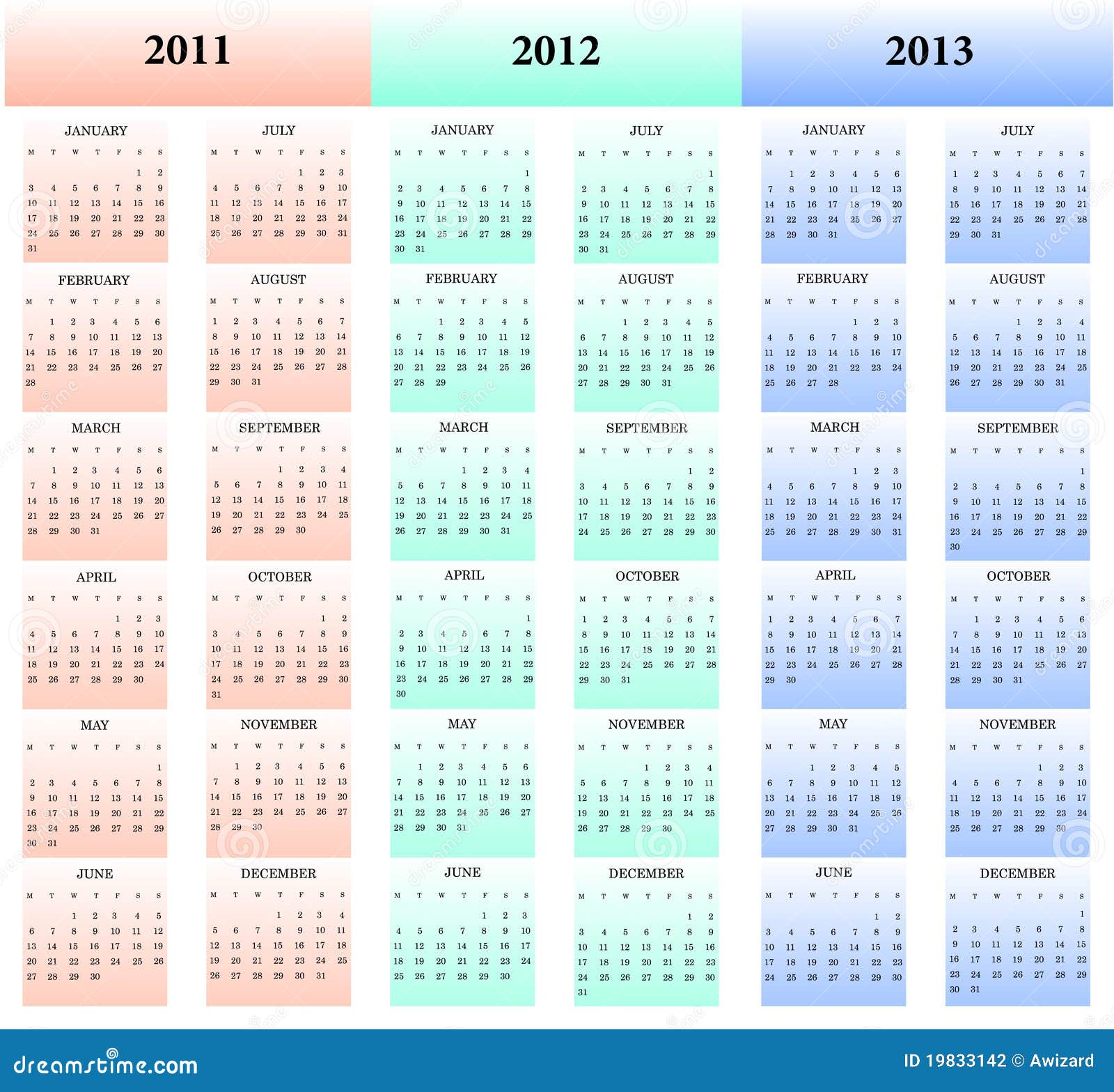 2011, 2012, 2013 calendars stock vector. Illustration of june - 19833142