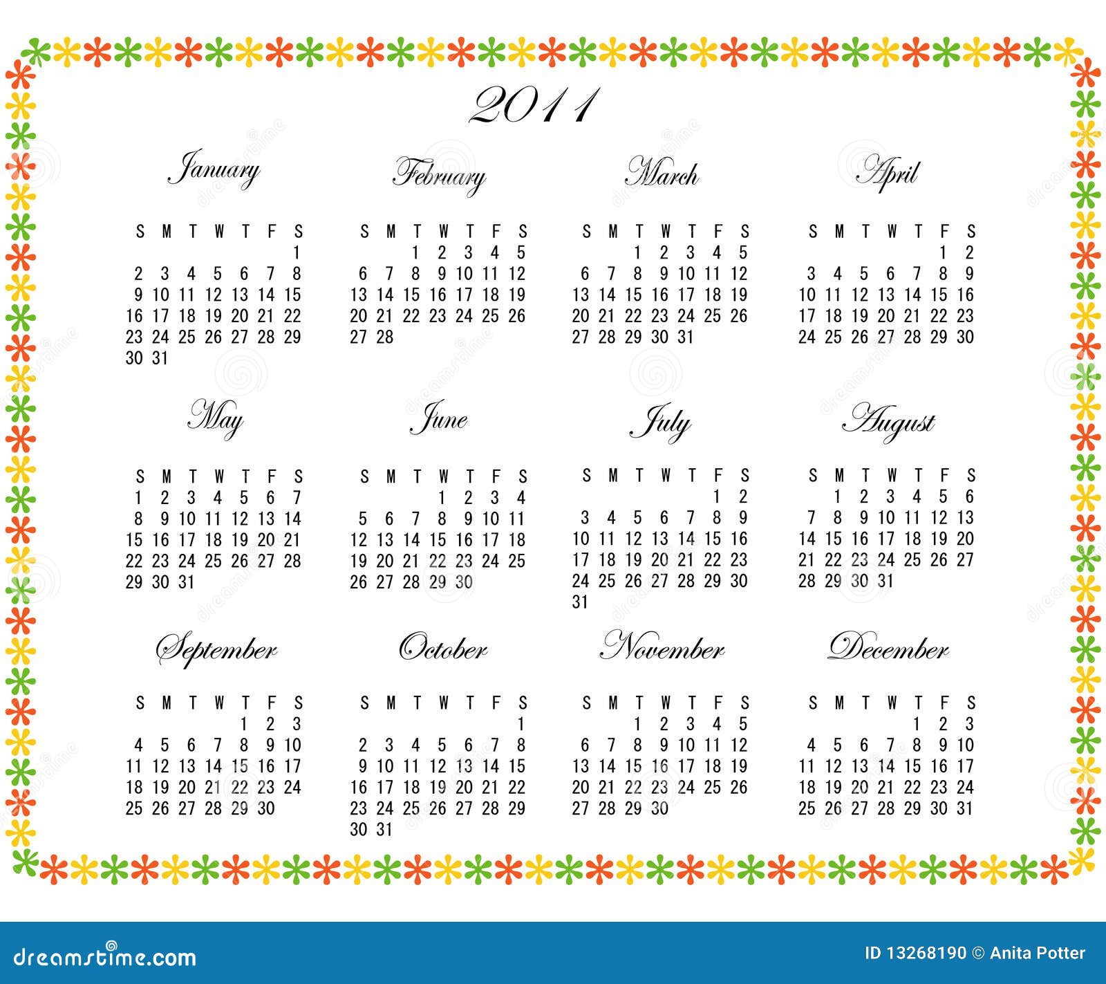 2011 Calendar stock vector. Illustration of schedule - 13268190