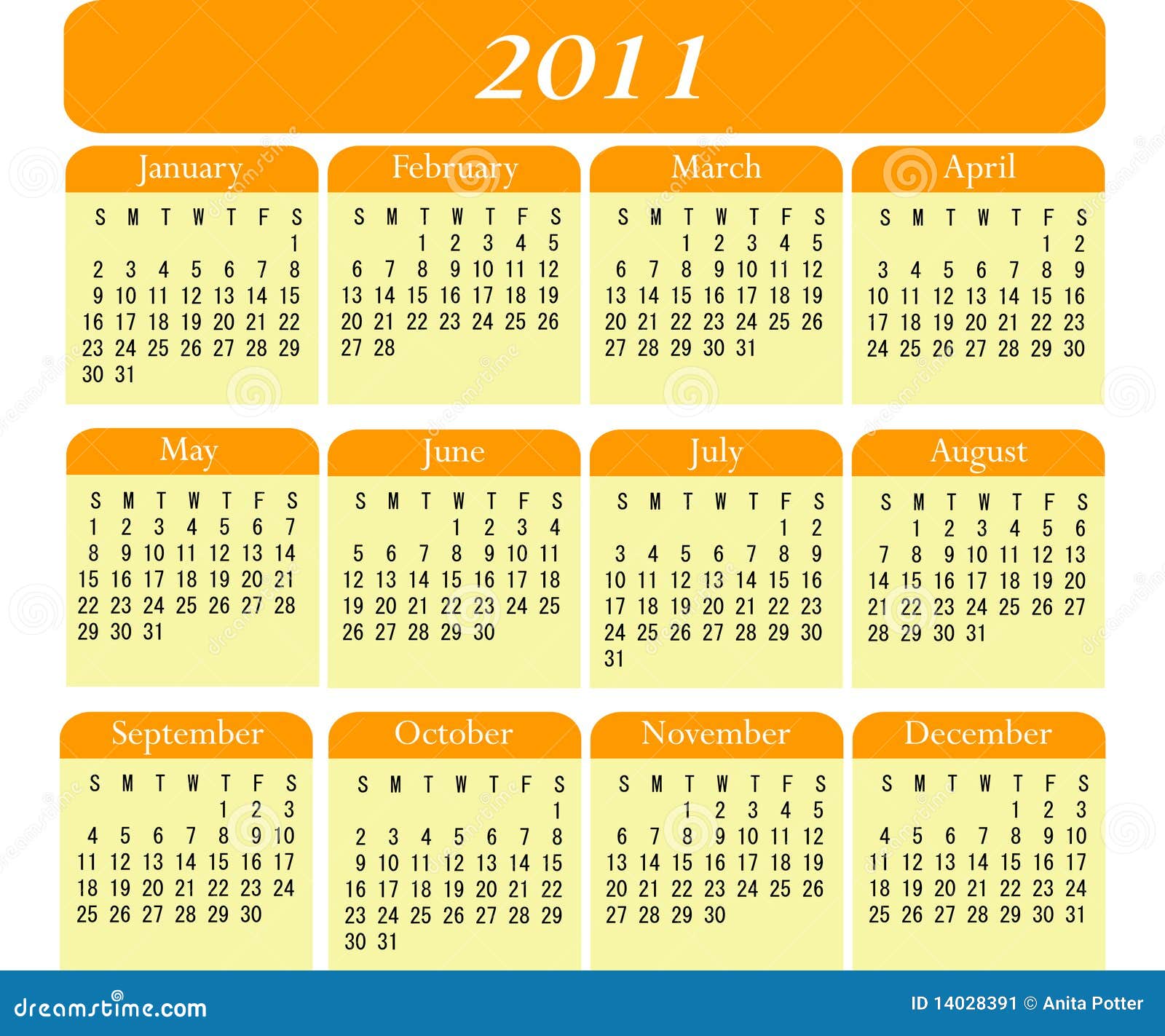 2011 Calendar stock vector. Illustration of month, week - 14028391