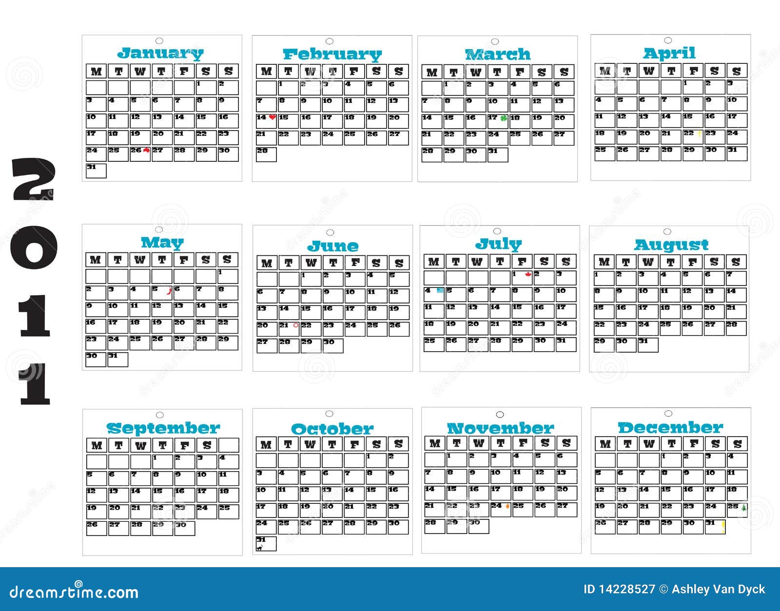 2011 calendar stock vector. Illustration of year, stationary - 14228527