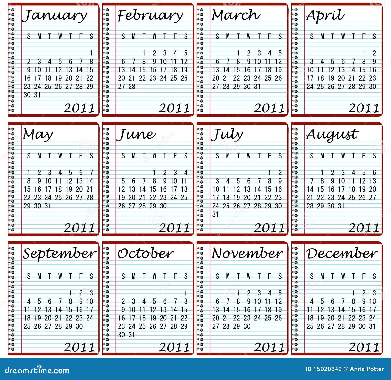 2011 Calendar stock vector. Illustration of months, monday - 15020849
