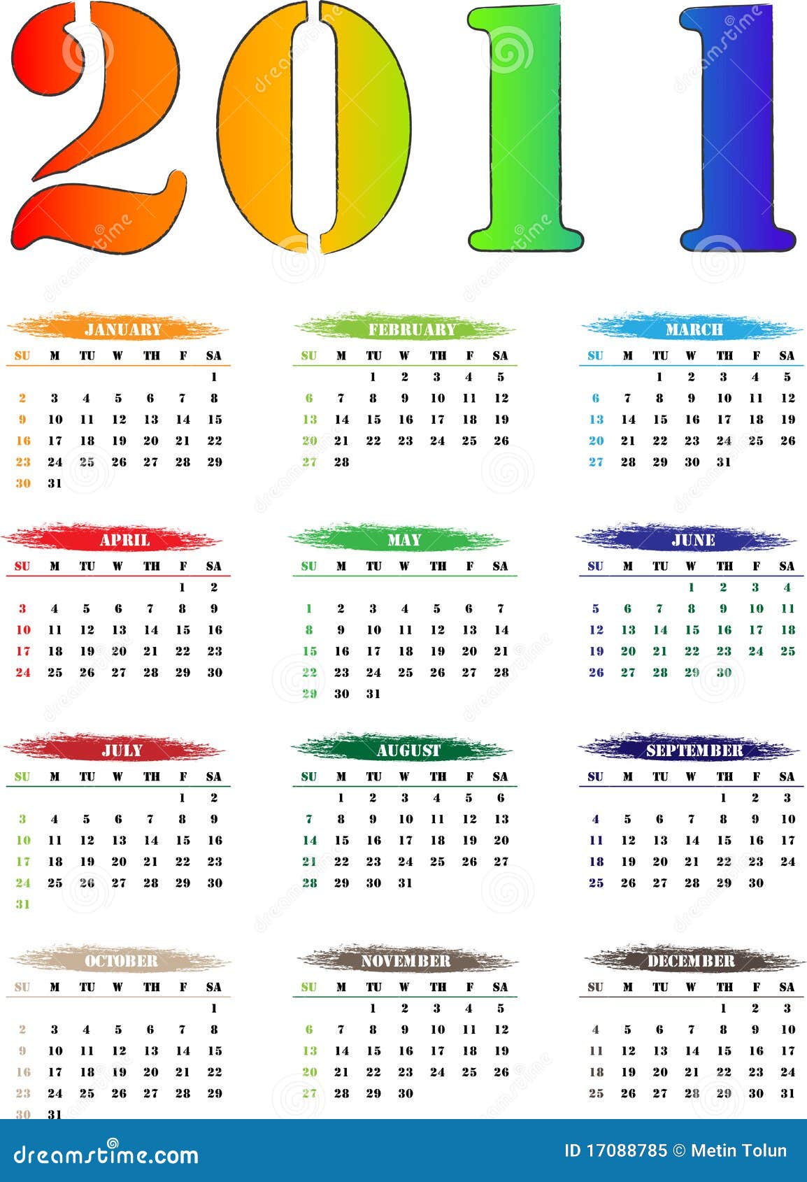 2011 Color Calender stock illustration. Illustration of happy - 17088785