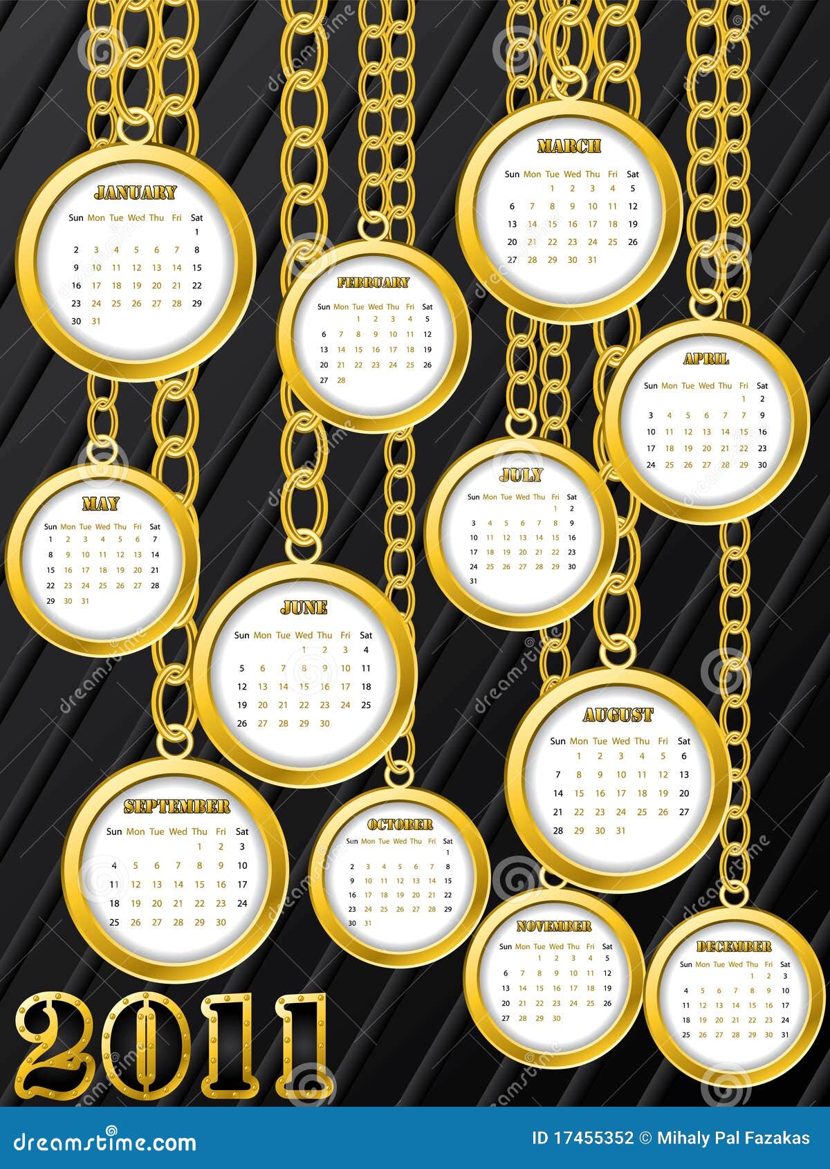 2011 Hanging Months Calendar Stock Vector - Illustration of accurate ...