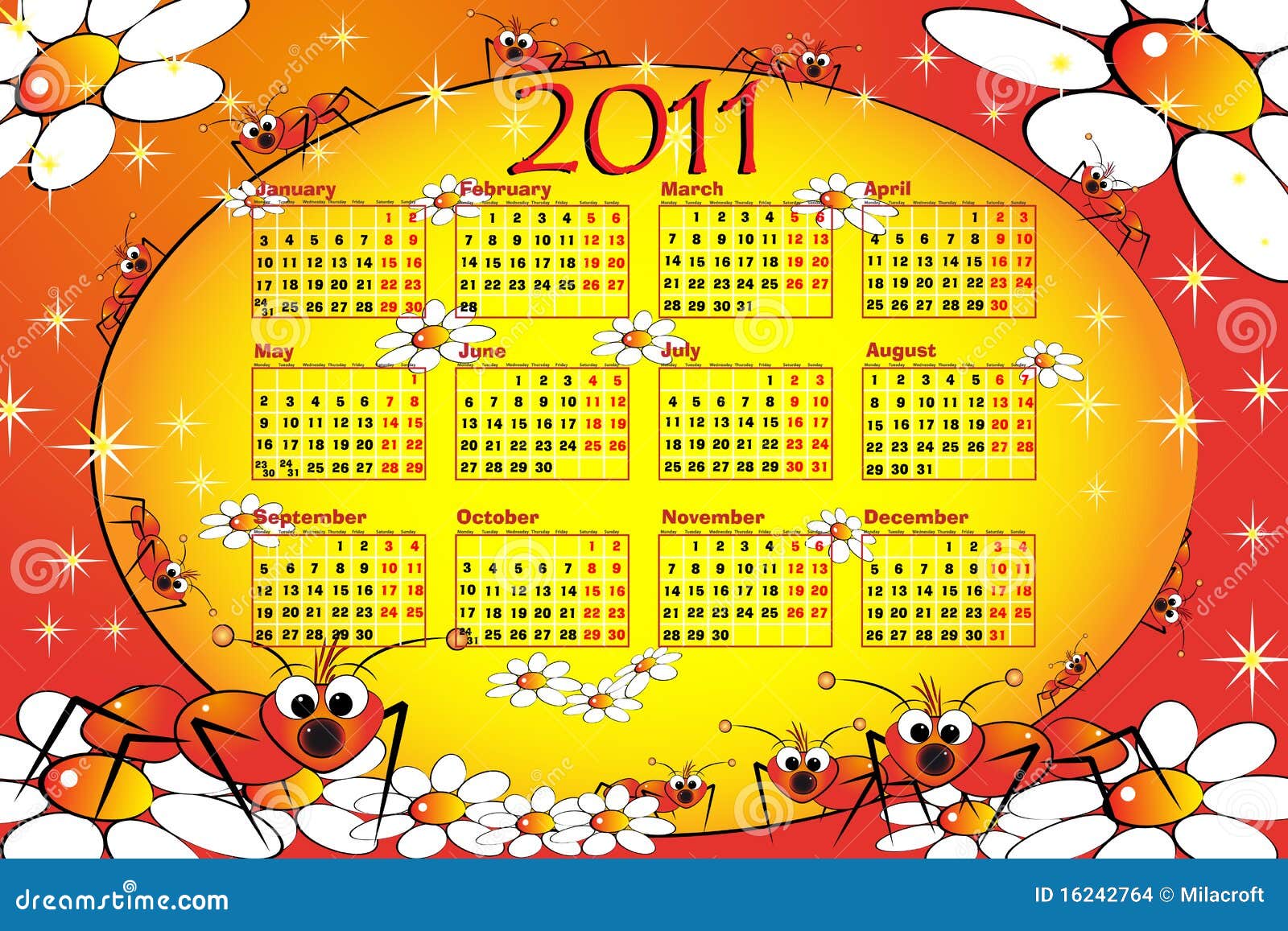 2011 Kid calendar with ant stock vector. Illustration of cartoon - 16242764