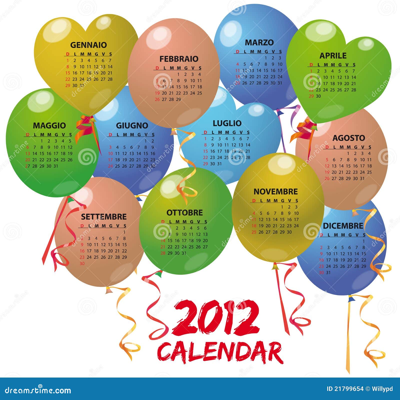 2012 balloon calendar stock vector. Illustration of calendar - 21799654