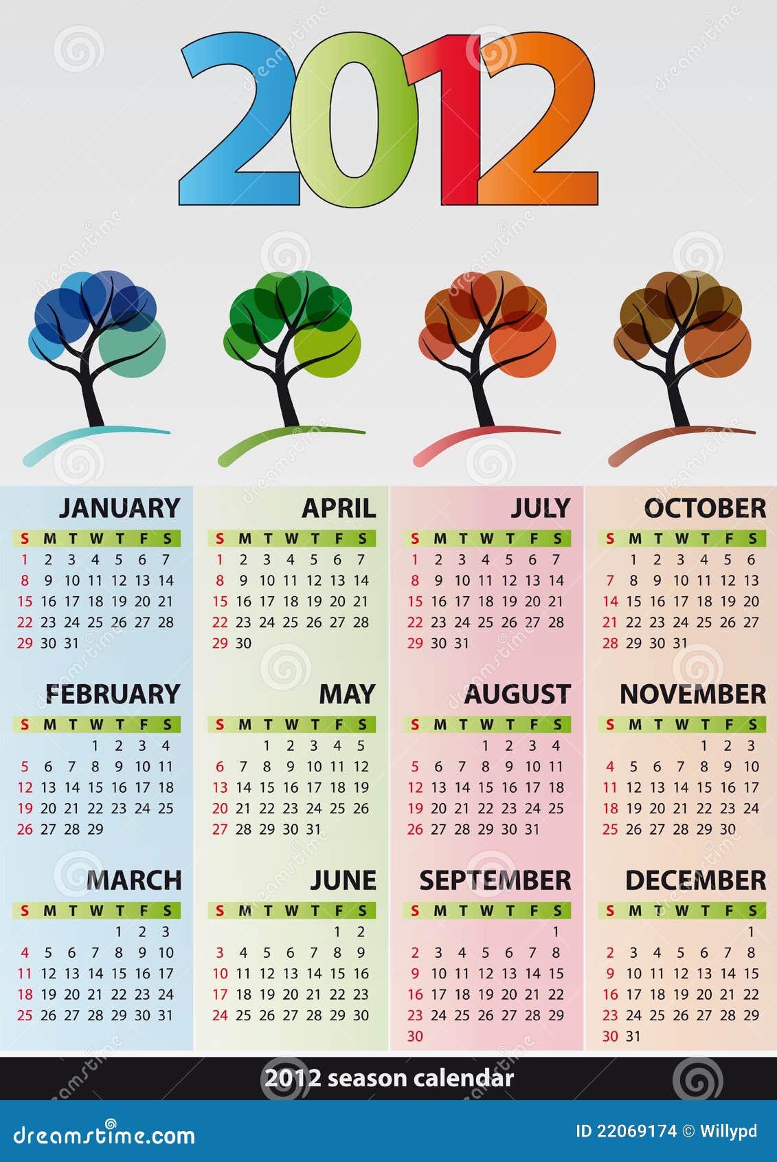 2012 calendar season tree stock vector. Illustration of season - 22069174
