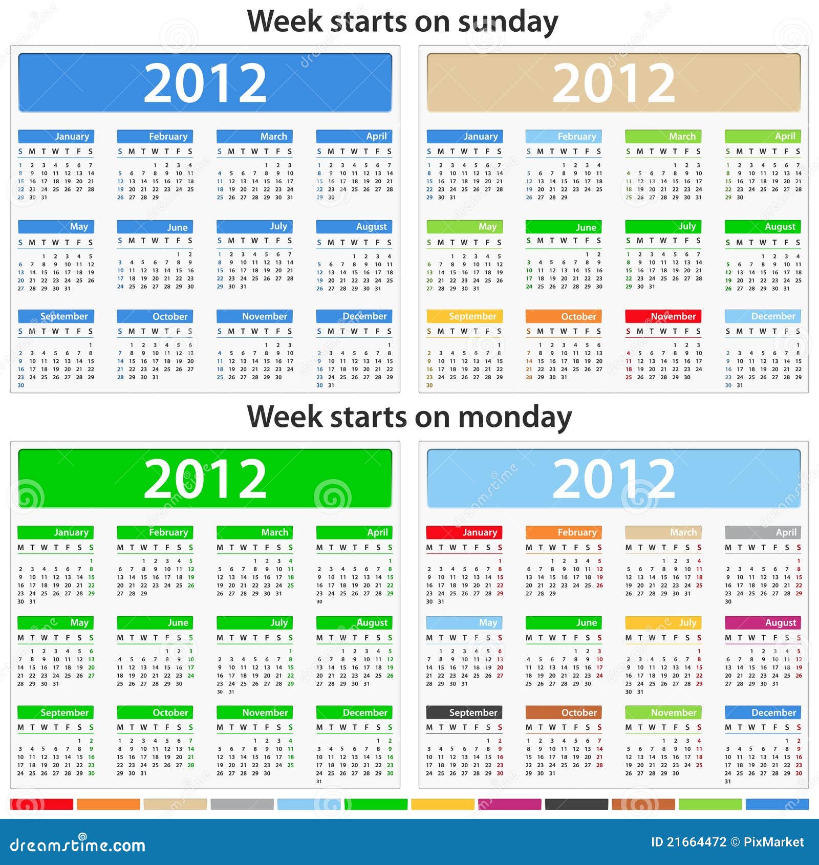 2012 Calendars stock vector. Illustration of number, horizontal - 21664472
