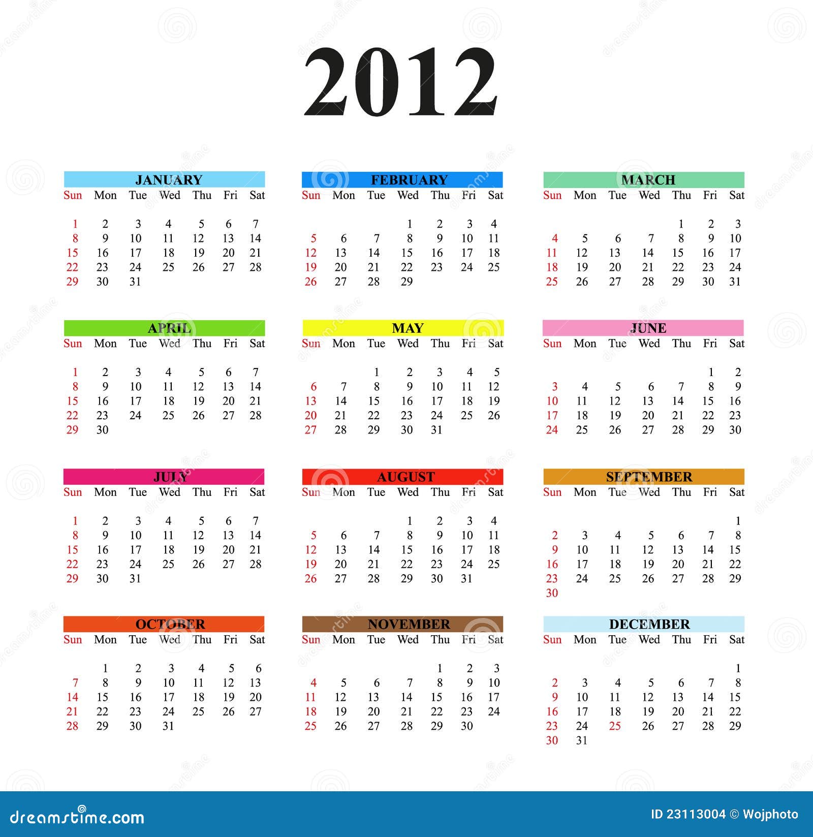 2012 Clear Simple Calendar stock illustration. Illustration of black ...