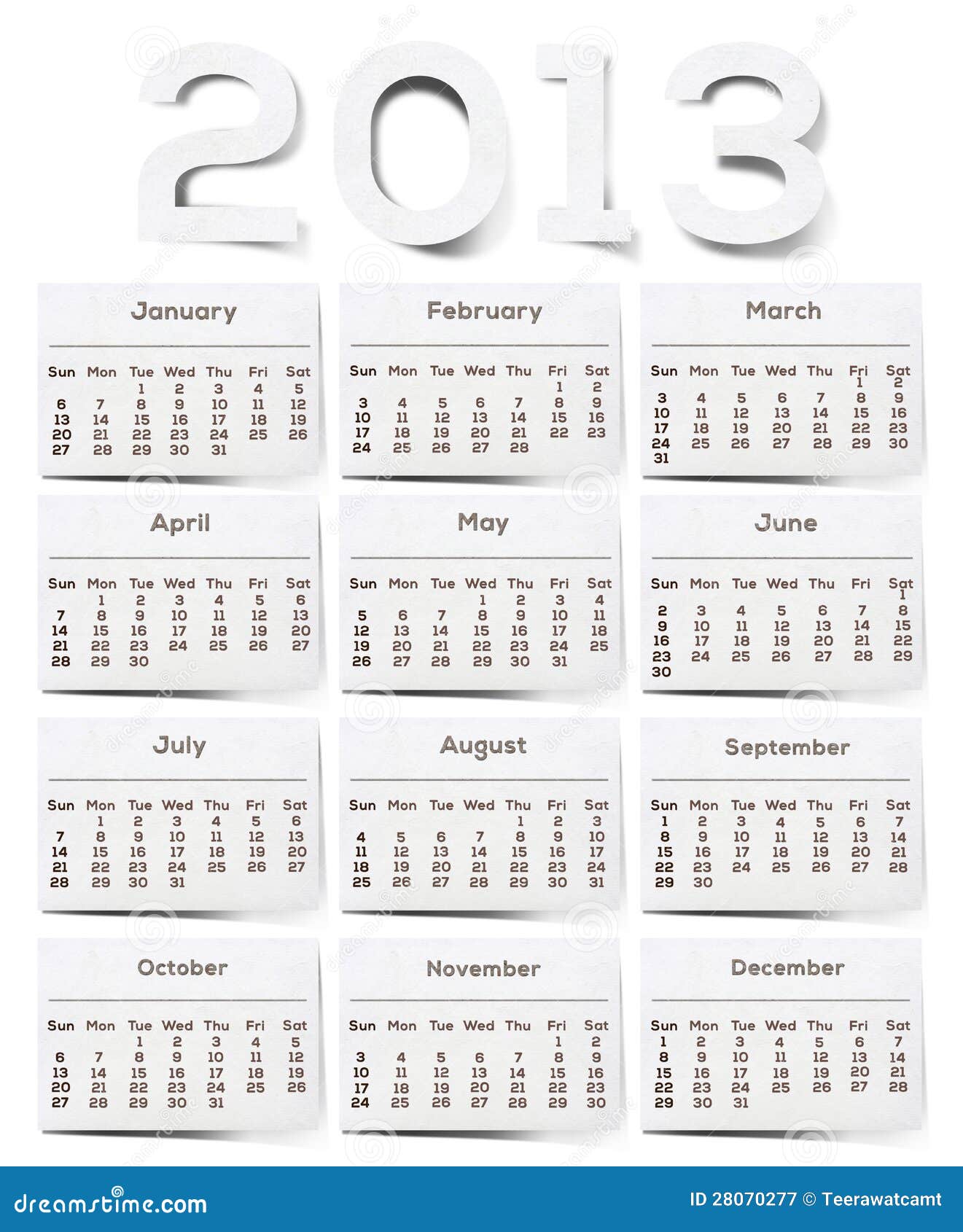 2013 Calendar White Texture Mulberry Paper. Stock Illustration ...