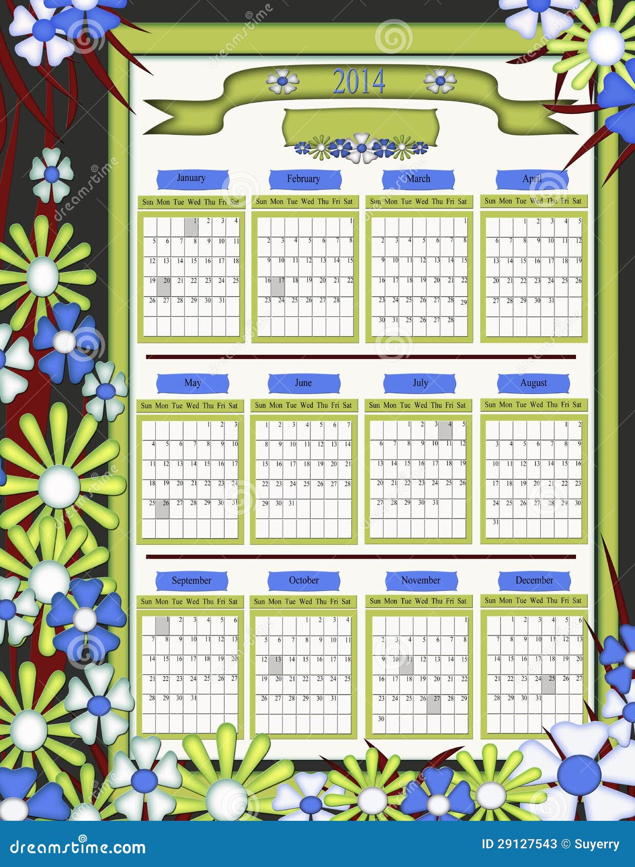 2014 Unique Floral Design Calendar Stock Illustration - Illustration of ...