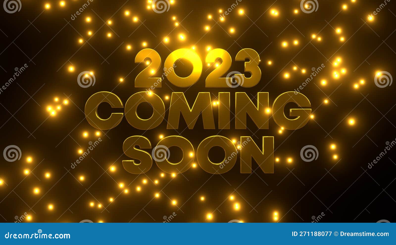 2023 COMING SOON with Golden Falling Particle on Black Background Stock ...