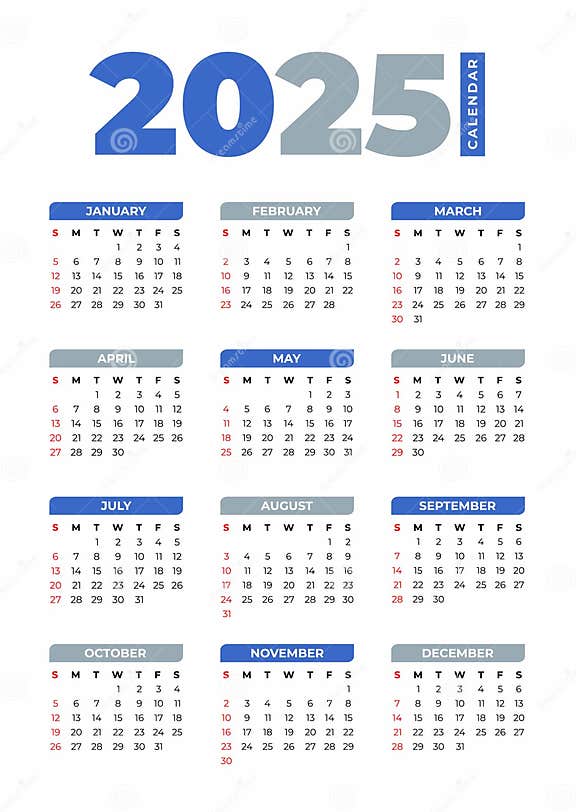 2025 Basic Calendar in White Background Stock Vector - Illustration of ...