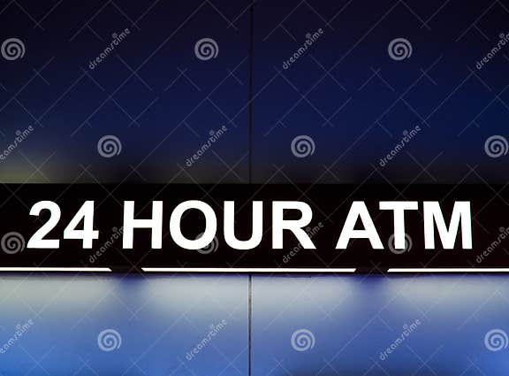 24 Hour ATM sign stock photo. Image of open, light, business - 12276756