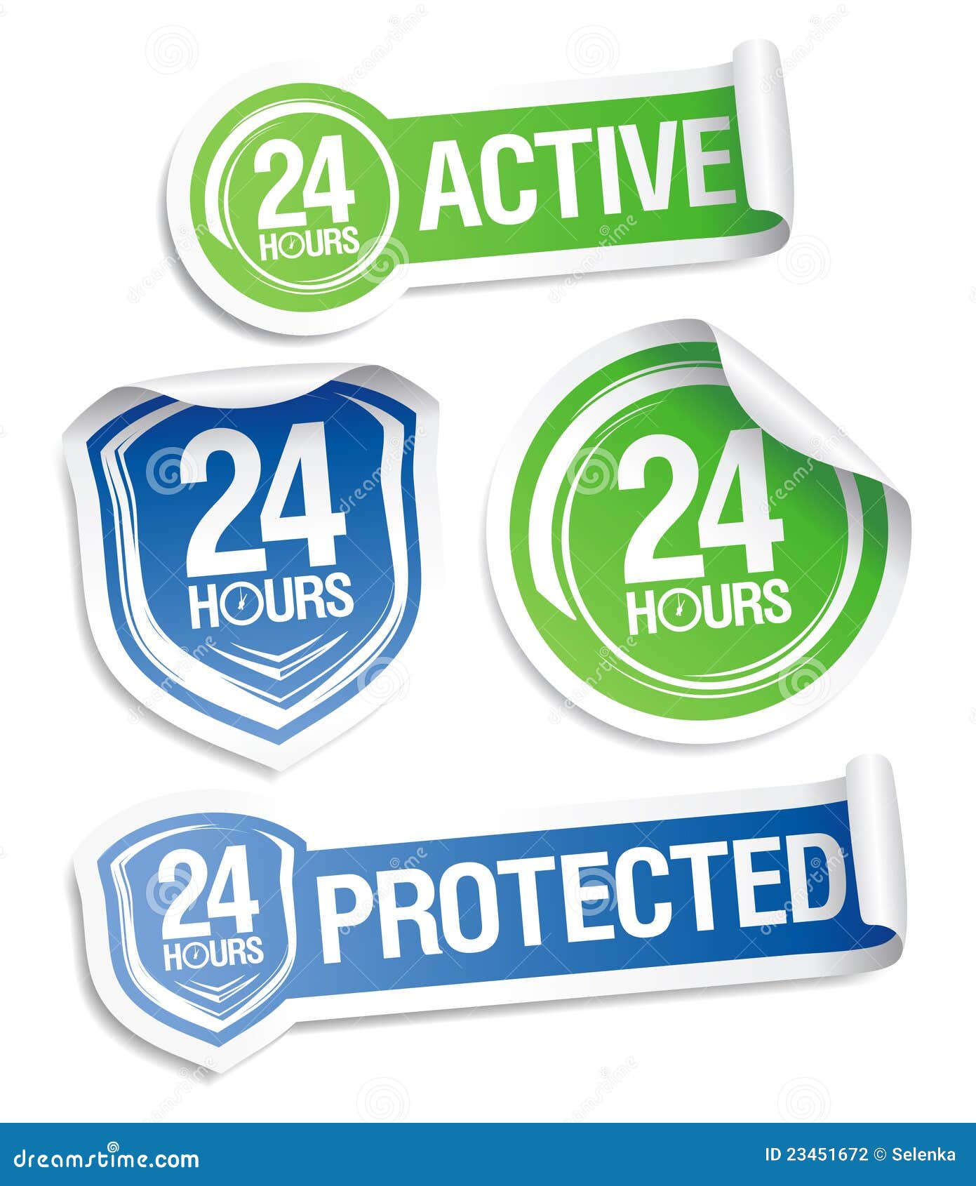 24 Hours Active Protection Stickers. Stock Illustration - Illustration ...