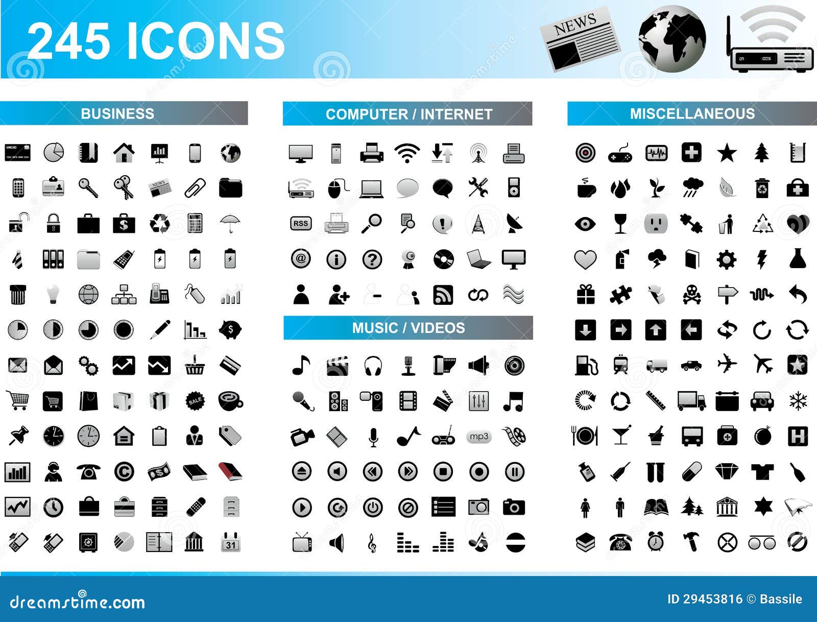 245 Icons Set stock vector. Illustration of icon, money - 29453816