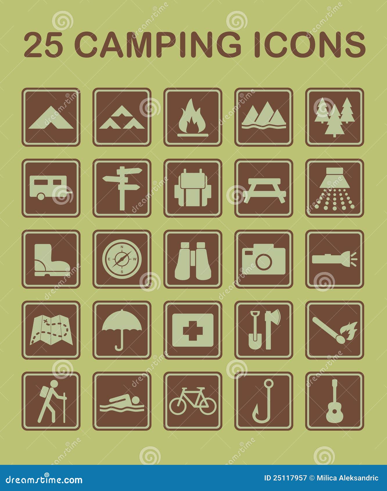 Camping Icons. Camp Site Symbols. Outdoor Adventure Signs. Vector ...