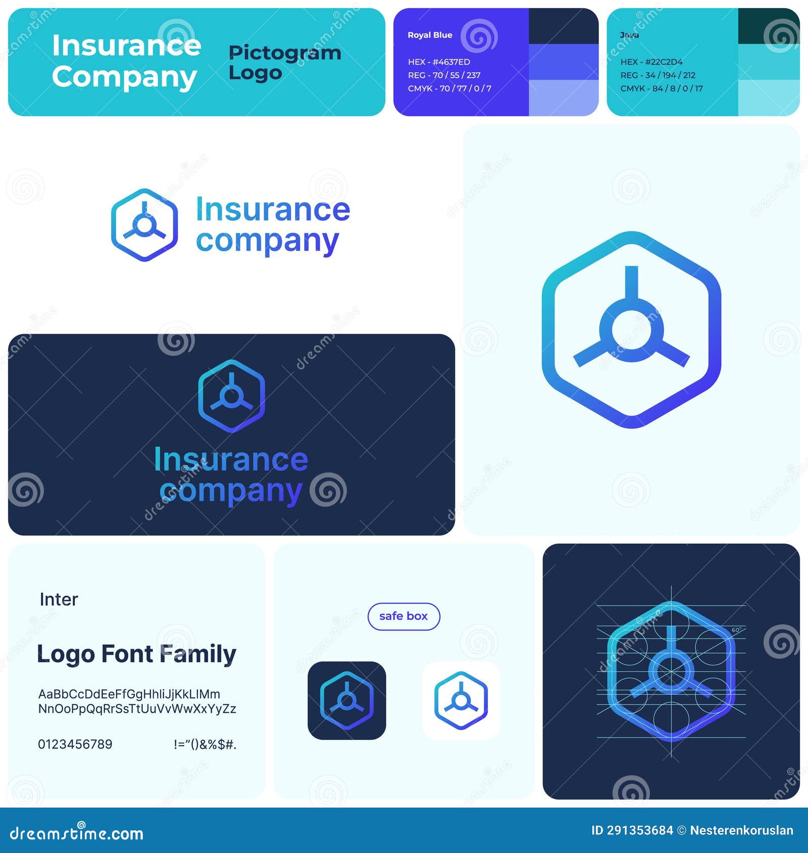 2D Insurance Company Branding Template with Safe Box Logo Stock Vector ...