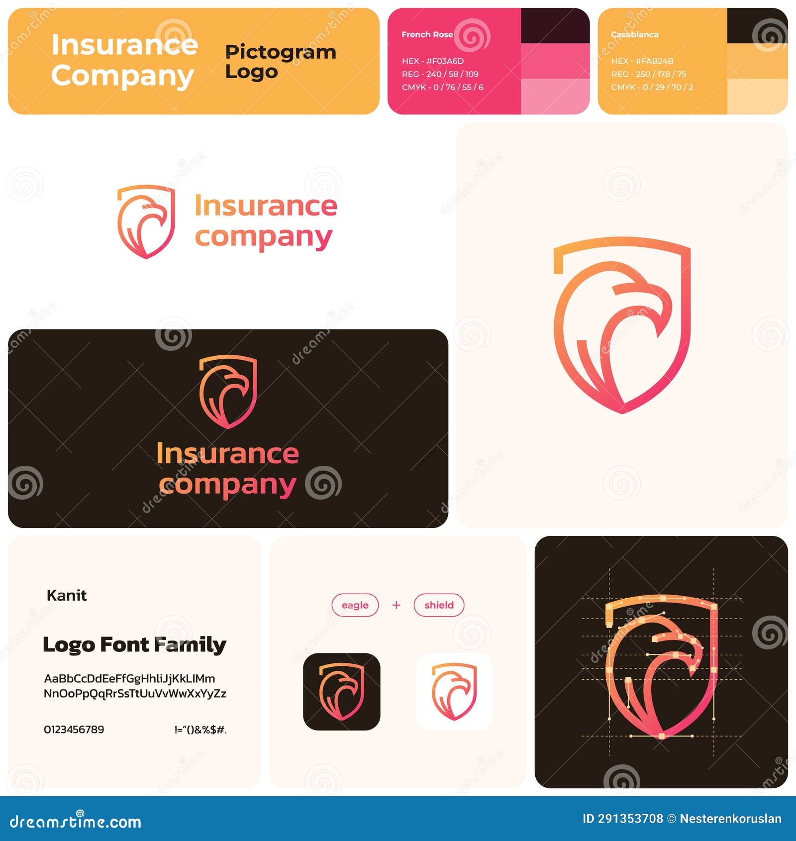 2D Insurance Company Template with Eagle and Shield Logo Stock Vector ...