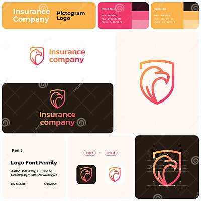 2D Insurance Company Template with Eagle and Shield Logo Stock Vector ...