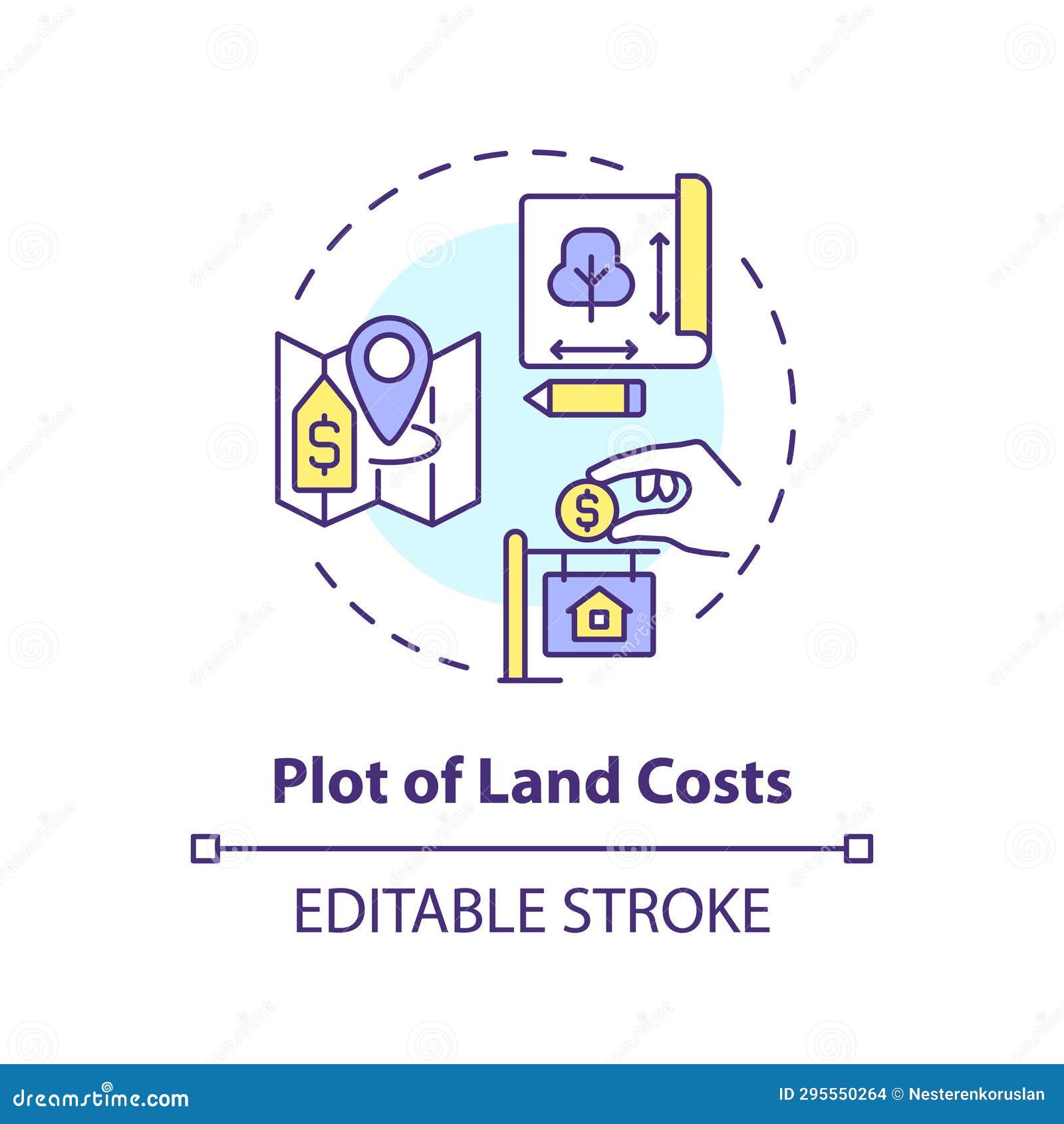 2D Thin Linear Icon Plot of Land Costs Concept Stock Vector ...