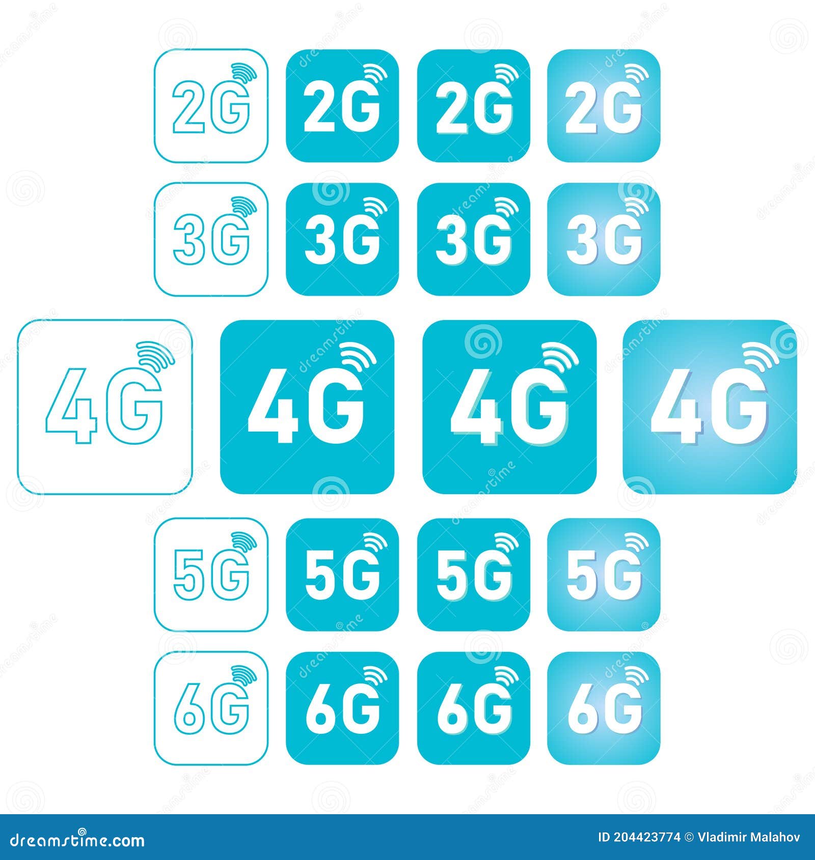2g 3g 4g 5g 6g Icon Set For Internet And Phone. Vector Illustration ...
