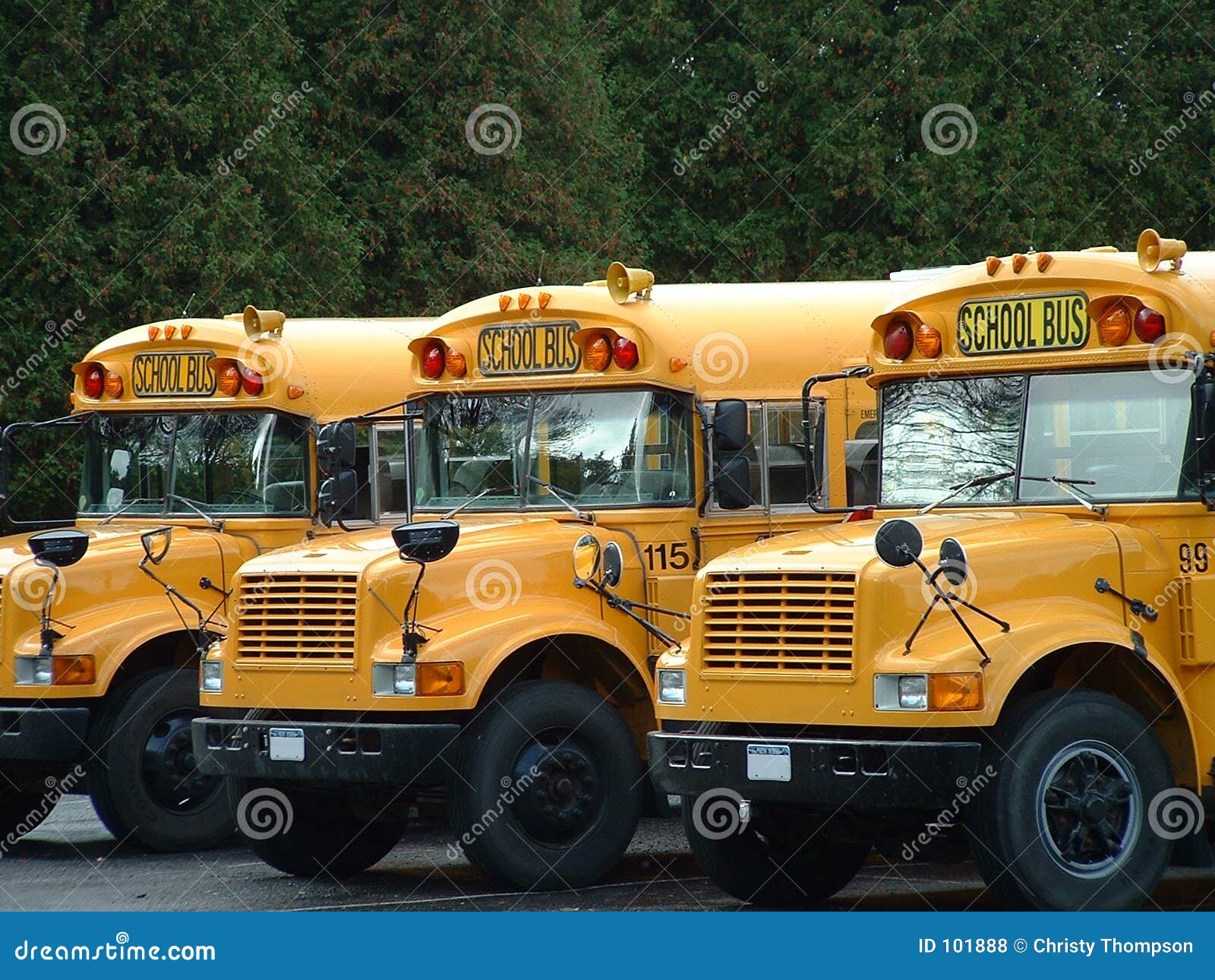 3 autobus scolaires photo stock. Image du jaune, stationnement - 101888