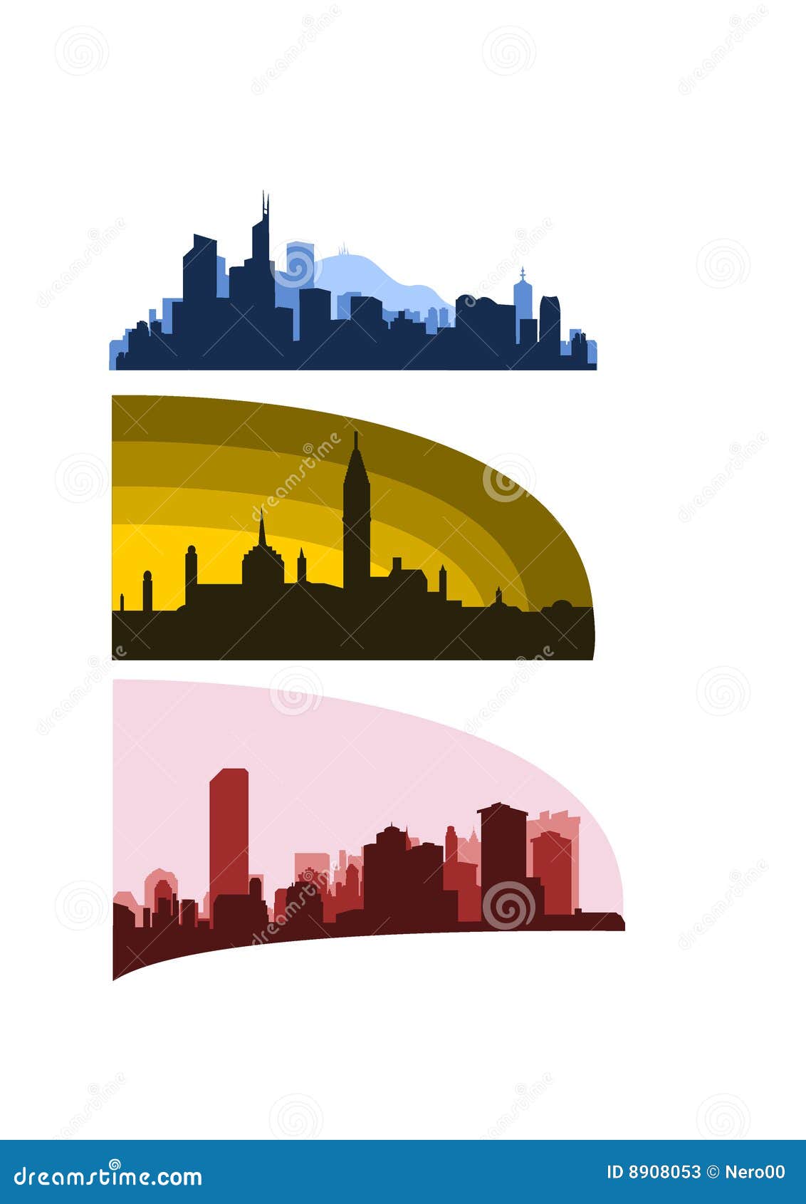 3 cities skylines stock vector. Illustration of horizontal - 8908053