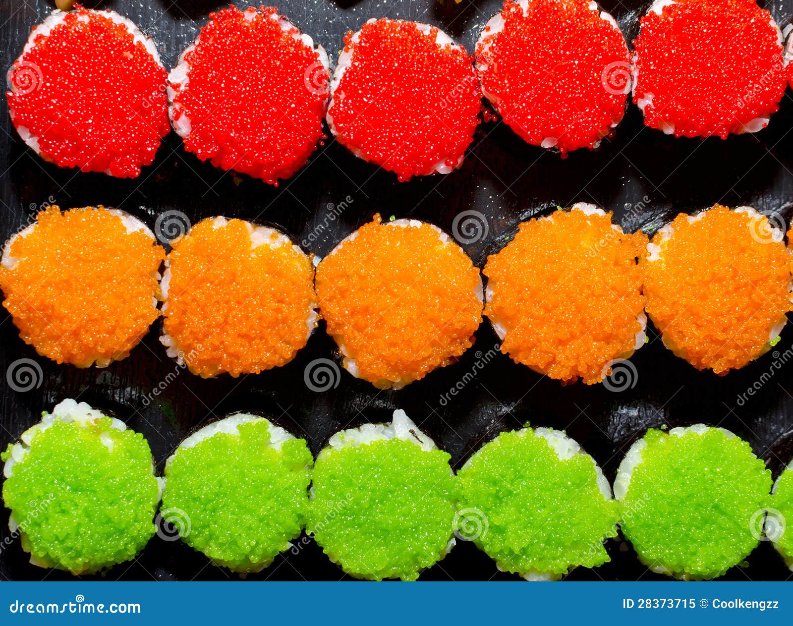 3 Colors Sushi , Red Orange Green Stock Image - Image of lunch ...