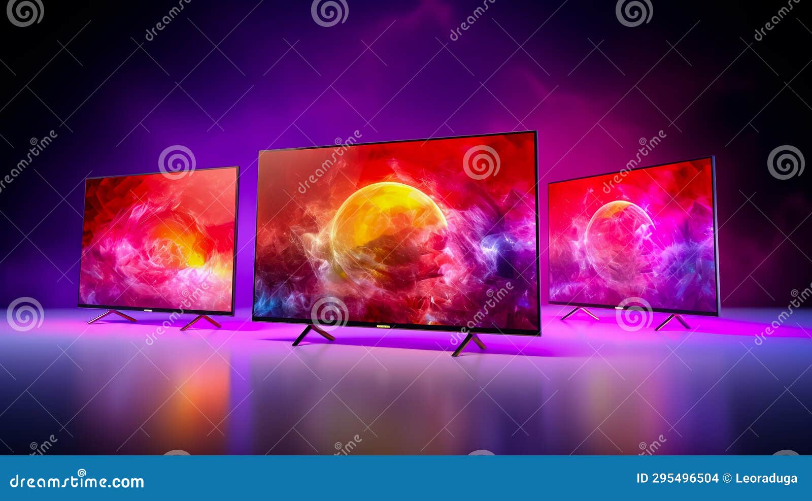 3 Different Sizes Wide Smart Tv S with Red Backlight Stock Illustration ...