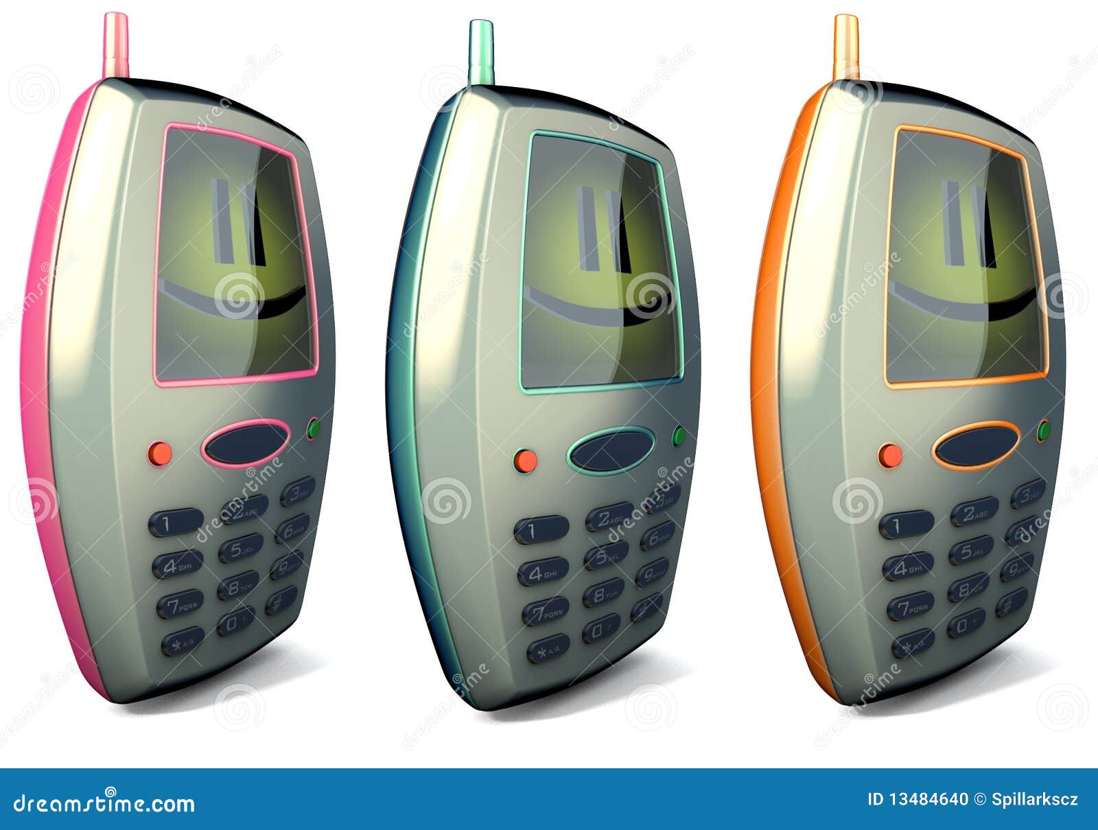 3 Funny Mobile Cell Phone in 3 Different Colors Stock Illustration ...