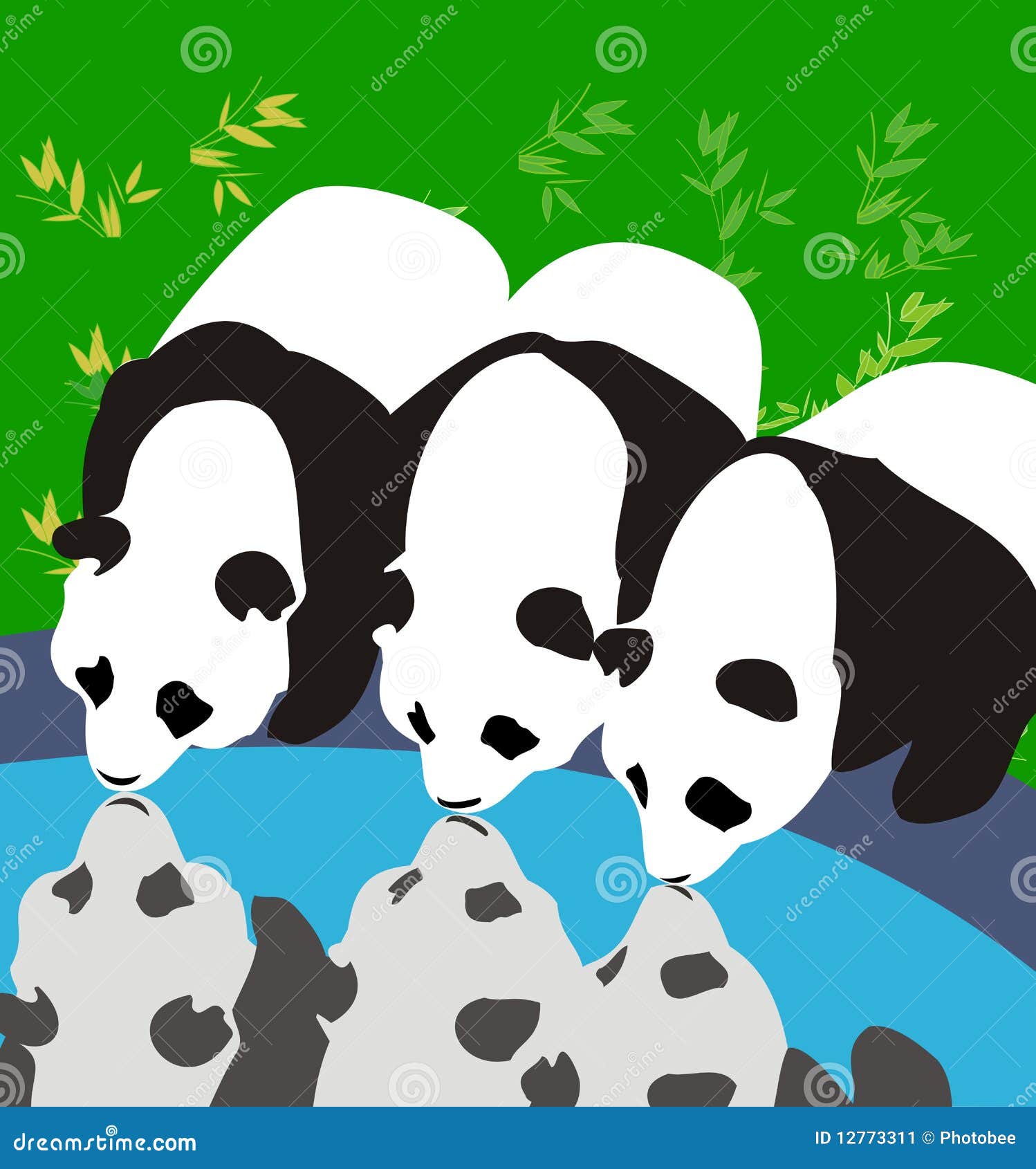 3 Pandas stock illustration. Illustration of painted - 12773311