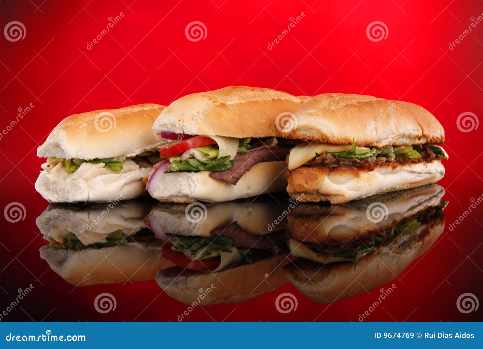 3 Popular Sandwiches on Red Stock Image - Image of baked, chicken: 9674769