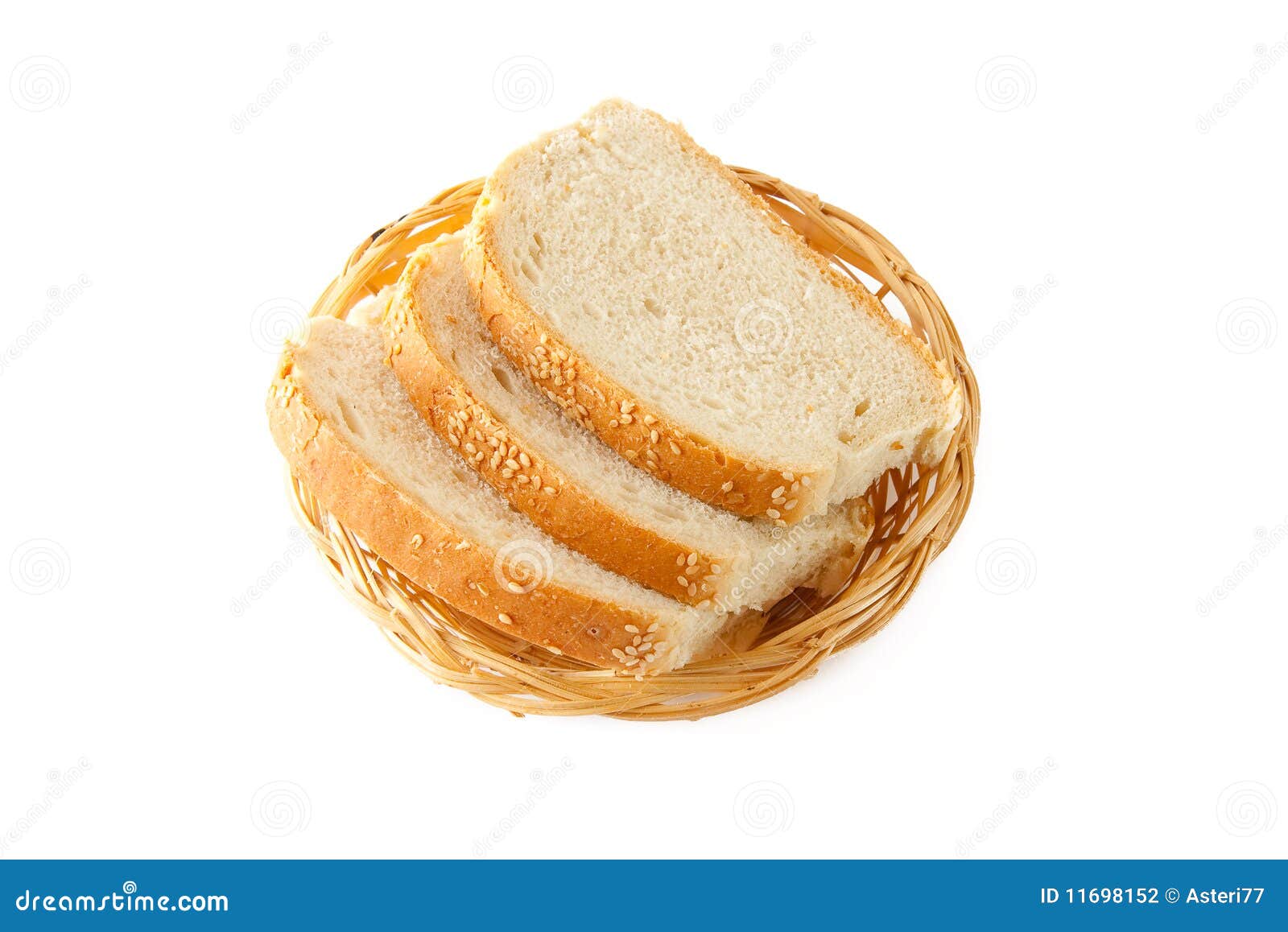 3 Rebanadas De Pan En Una Placa De Mimbre. Aislado Foto de archivo ...