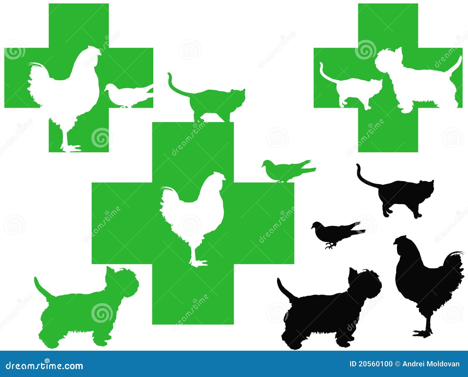 Veterinary Cross With Dog, Dolphin, Rooster And Cat Inside. Logo Klinik ...